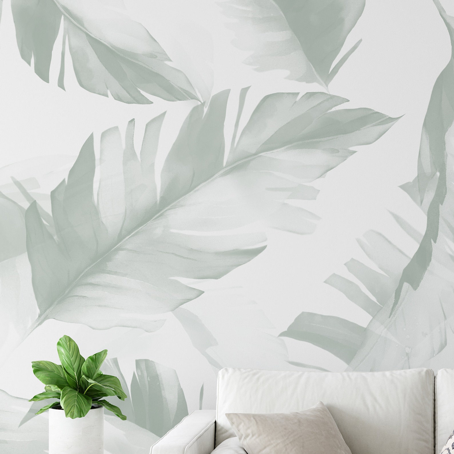 Light Sage Tropical Floral Wallpaper. Peel and Stick - Etsy