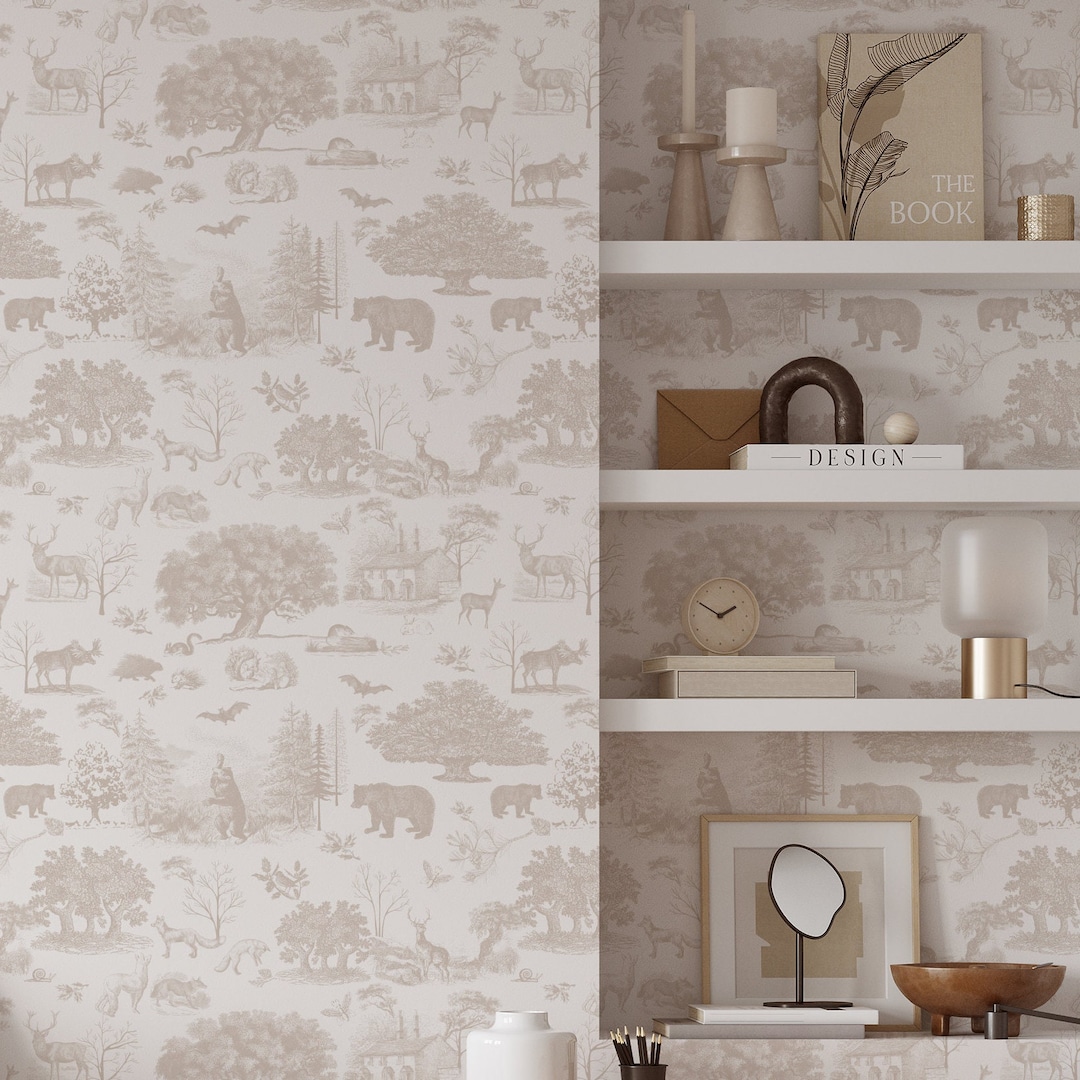 Vintage Toile Wallpaper. Linen. Peel + Stick Wallpaper and Traditional ...