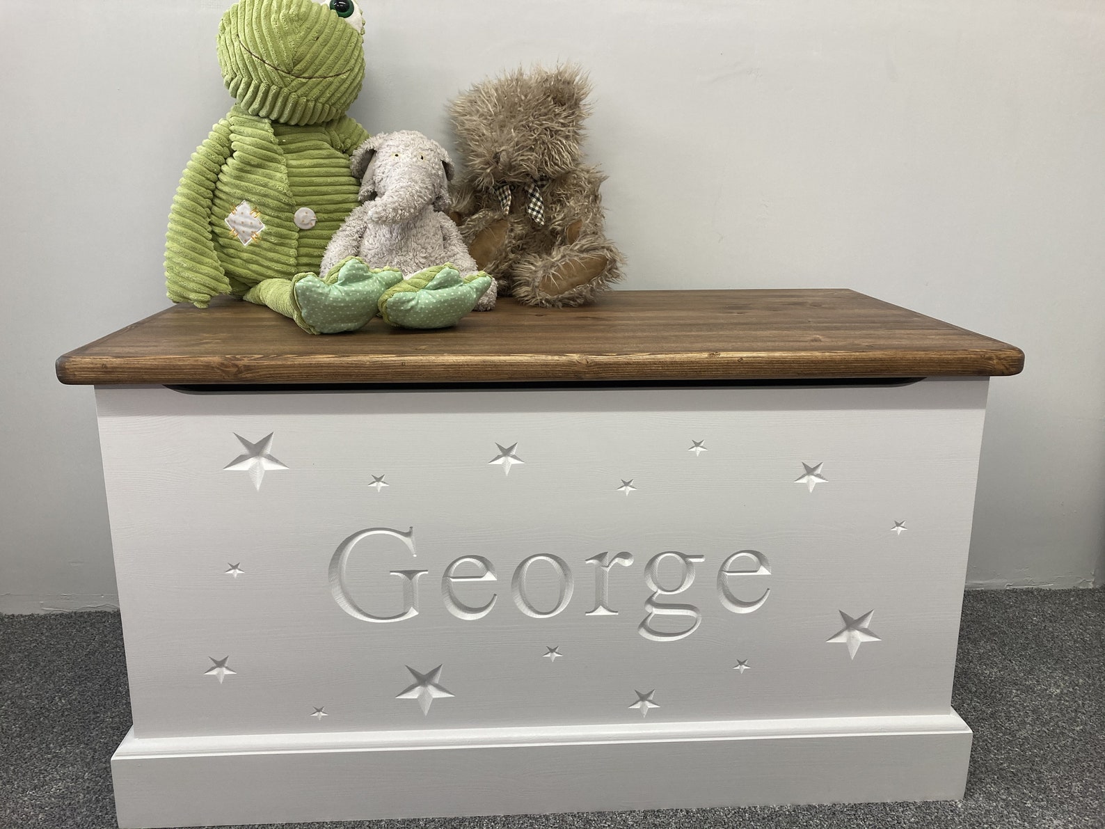 Handmade, Personalised Solid Wood Scattered Stars Toy Box With Soft ...
