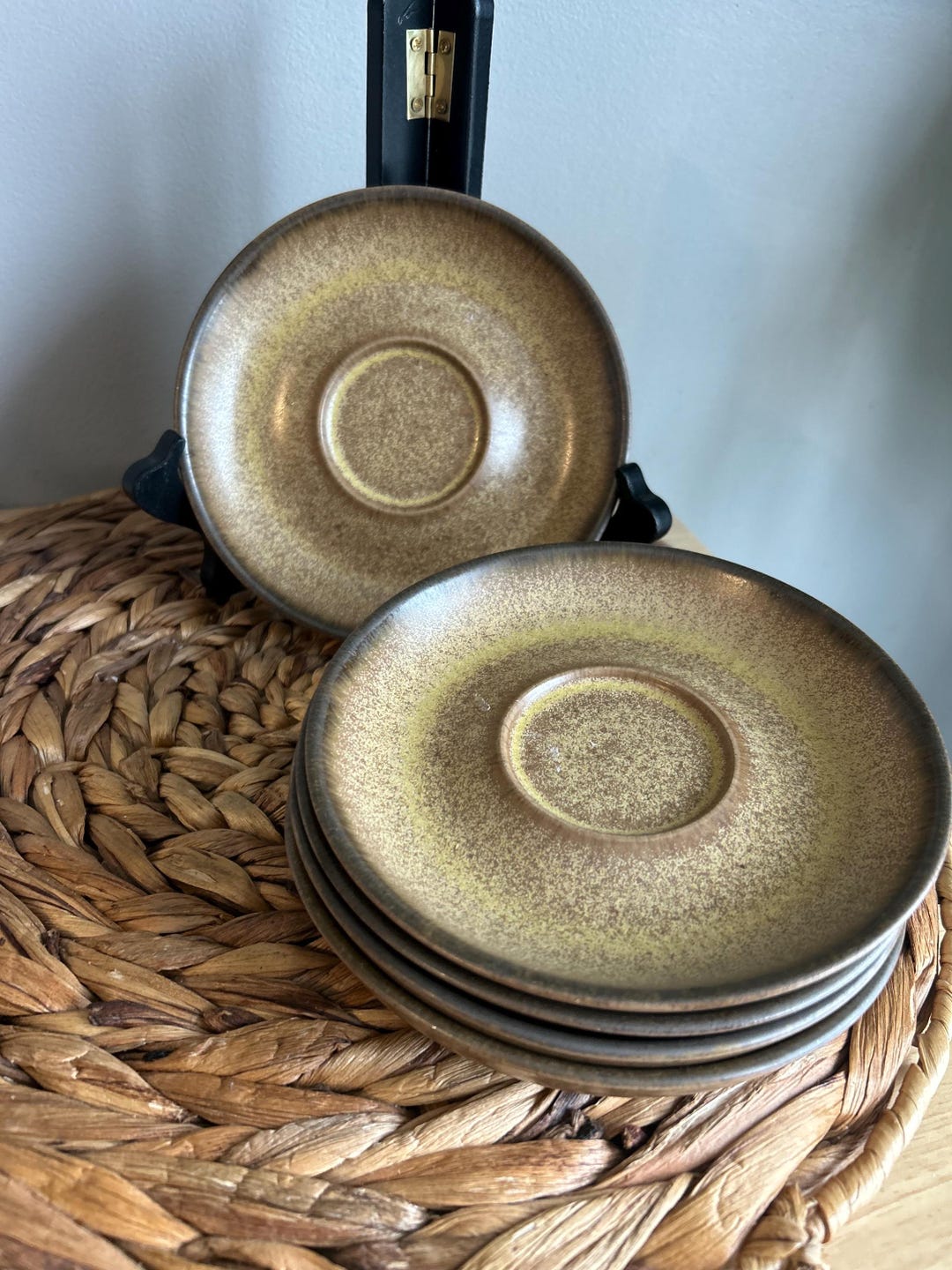Vintage Denby Romany Brown Coffee Saucers 5 3/4" Set of 5 Stoneware ...