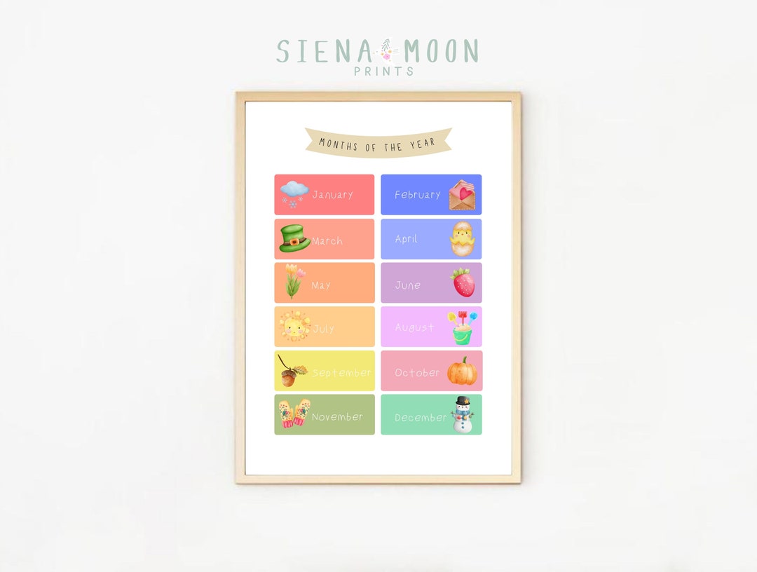 Months of the Year Digital Download Print, Early Years Print, Nursery ...