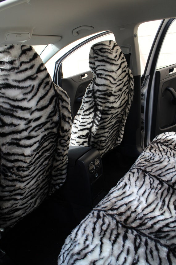 Front Pair of Grey Tiger Faux Fur Furry Car Seat Covers Etsy