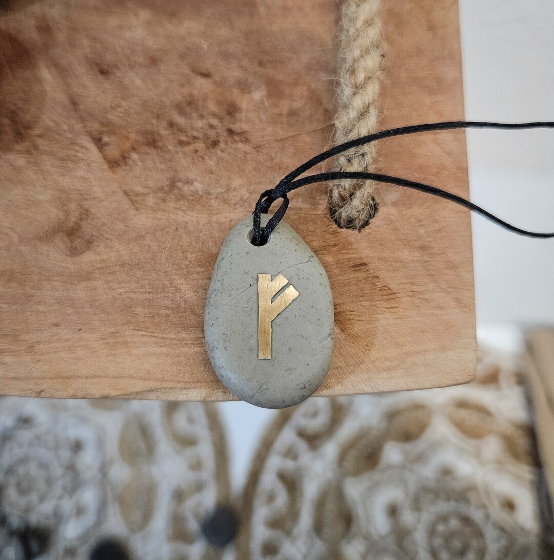 Viking Rune Pendant. Pebbles Brass Inlay. Scandinavian Celtic Necklace ...
