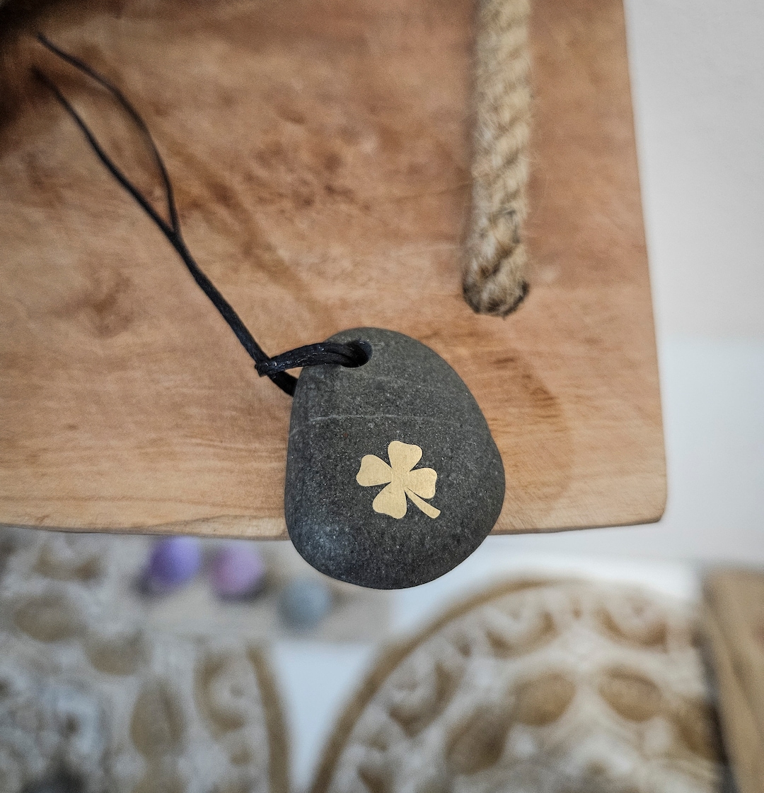 Clover. Pebbles Brass Inlay. Pocket Hug / Pebble Necklace / Rock ...
