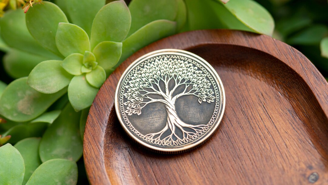 Tree of Life EDC Worry Coin – Brass Runic Haptic Fidget, Nordic ...