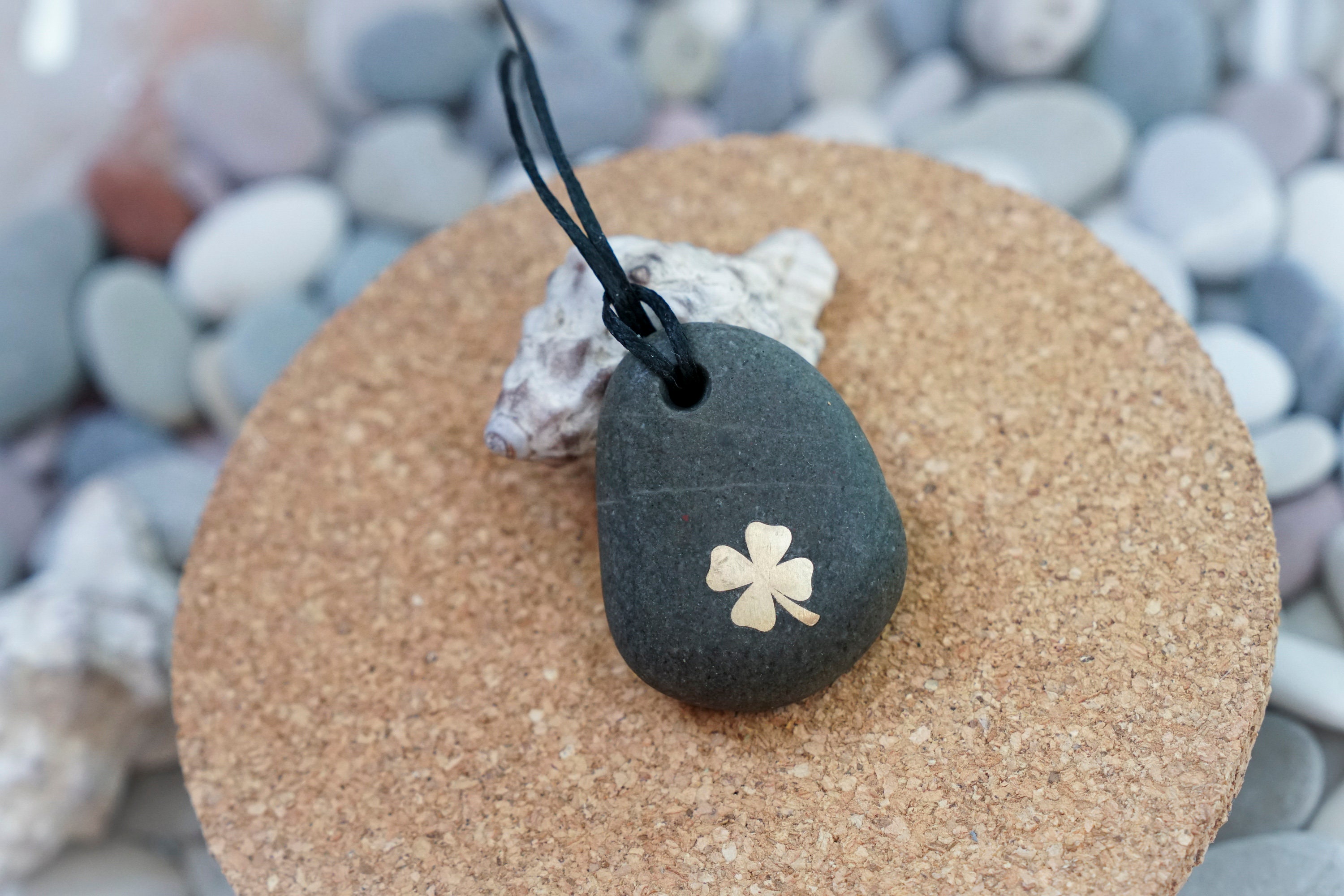 Clover. Pebbles Brass Inlay. Pocket Hug / Pebble Necklace / Rock ...