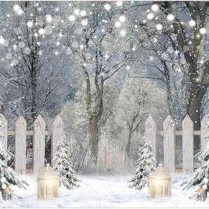 Winter Snow Backdrop Snowy Forest Pine Tree Background Xmas Holiday ...