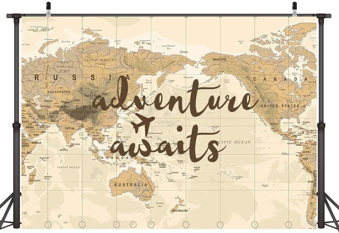 Retro World Map Backdrop Adventure Awaits Party Dessert Table ...