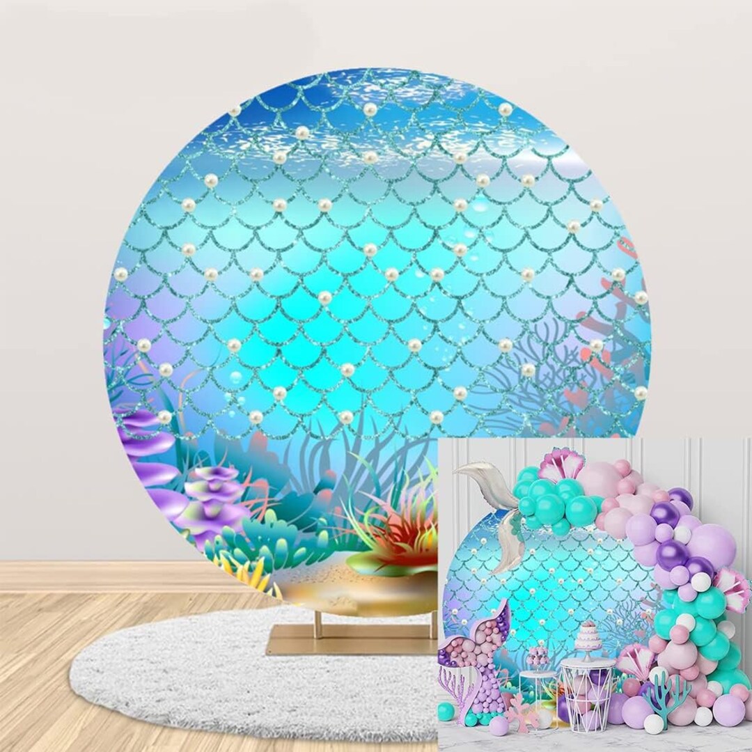 Mermaid Round Backdrop Under the Sea Glittering Mermaid Backdrop ...