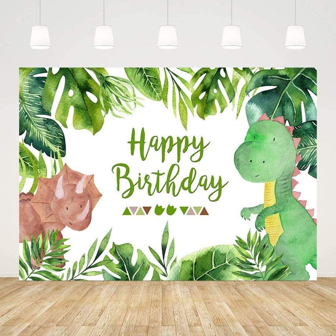 Dinosaur Theme Party Decorations Backdrop Wild Woodland Tropical Green ...