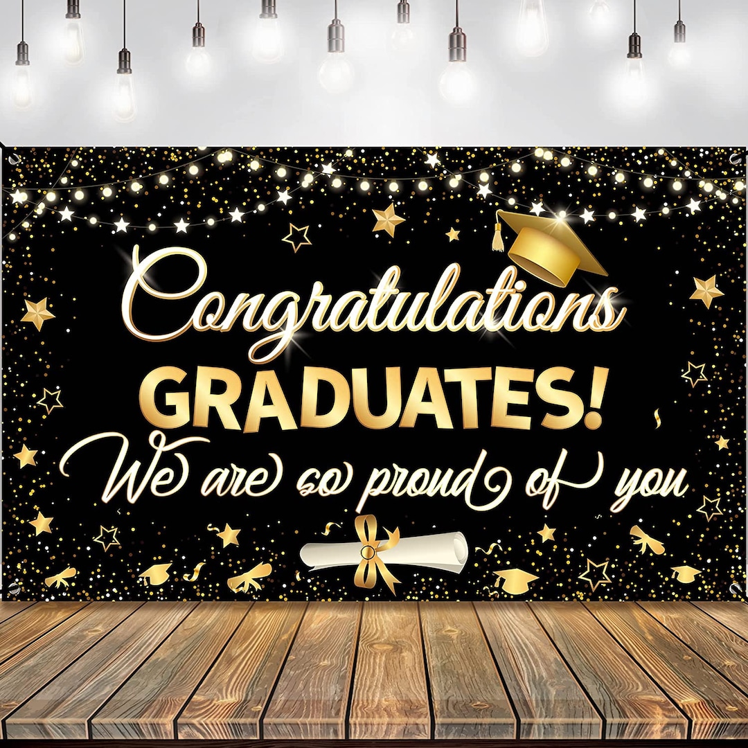 Congratulations Black and Gold Backdrop Graduation Theme Congrats Grad ...