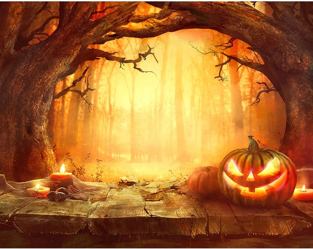 Horror Pumpkin Halloween Backdrops for Spooky Wood Floor Kids Halloween ...
