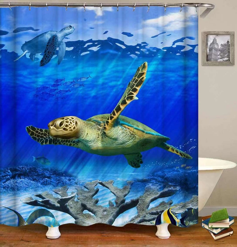 Sea Turtle Shower Curtain Waterproof Shower Curtain Ocean - Etsy