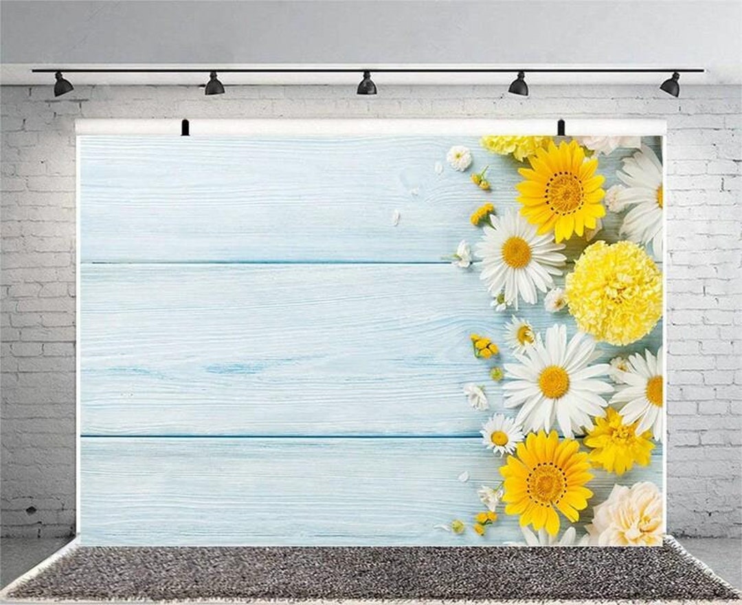 Blue Wood Yellow Sunflower Backdrops for Photography Wedding - Etsy