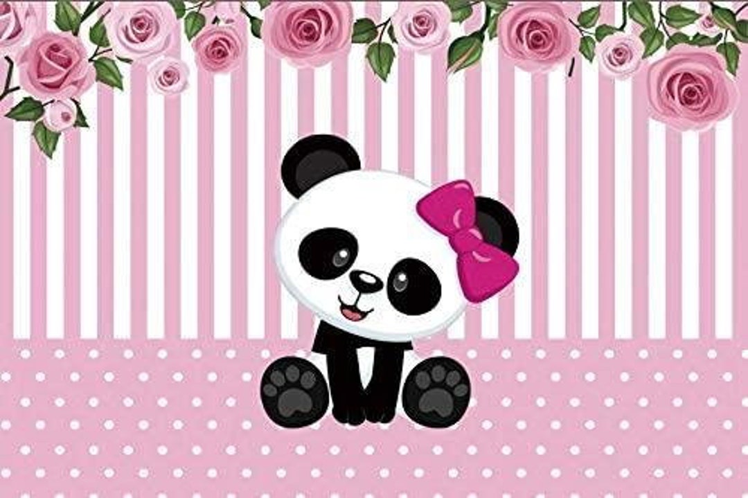 Cute Cartoon Panda Backdrop White Stripe Rose Flowers - Etsy
