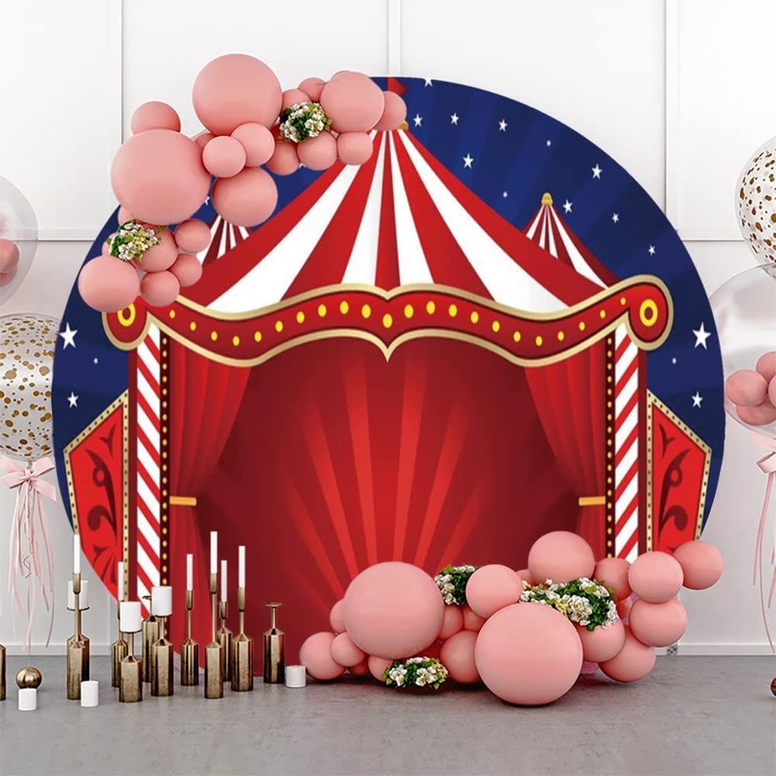 Circus Round Backdrops Photography Glitter Stars Carnival Red - Etsy