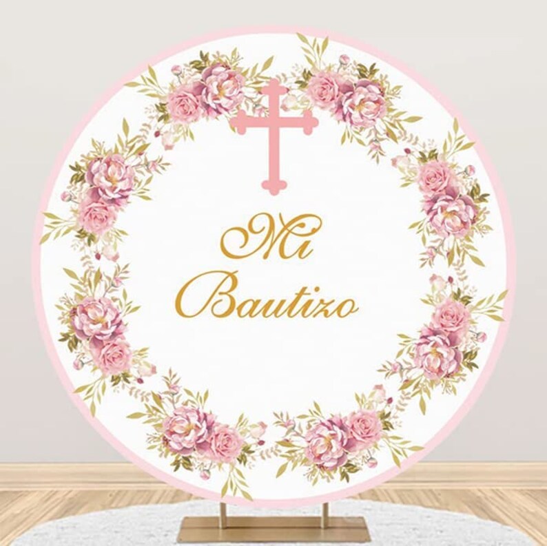 Baby Baptism Round Backdrop Polyester Background Pink Floral - Etsy