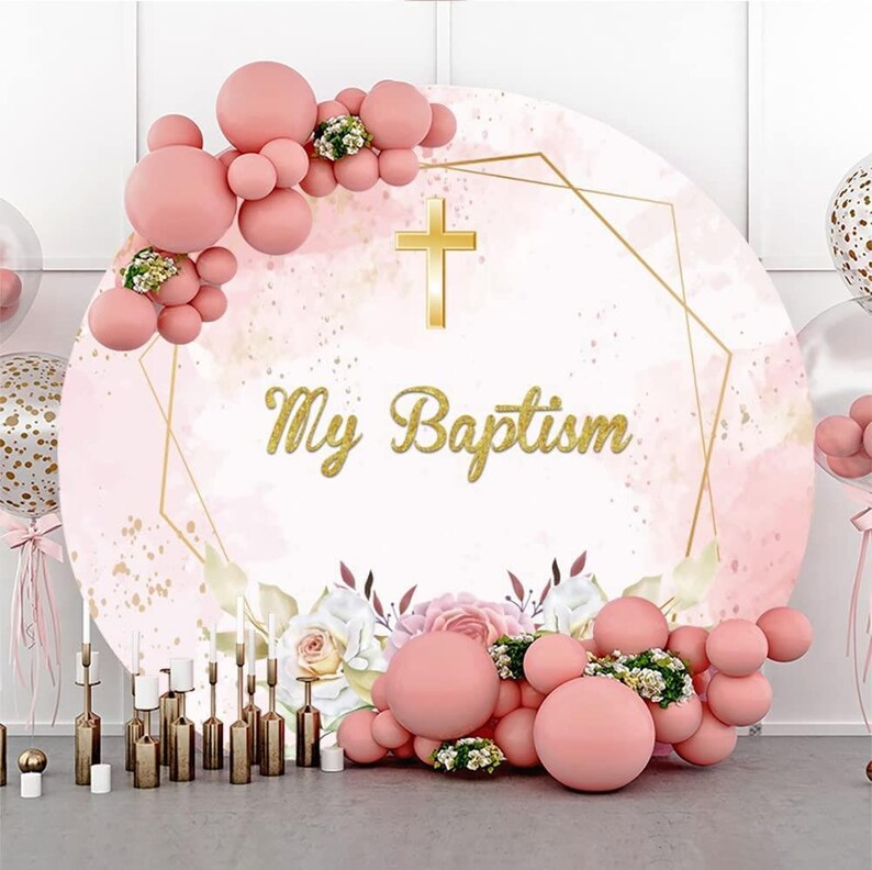 Gold Cross Flower Round Backdrop Baby Baptism God Bless - Etsy