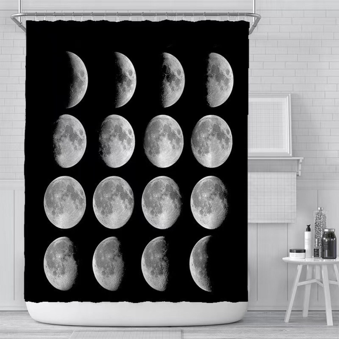 Moon Phases Zodiac Night Floral Bath Curtains Waterproof | Etsy