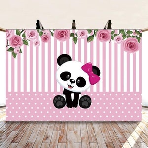 Cute Cartoon Panda Backdrop White Stripe Rose Flowers - Etsy