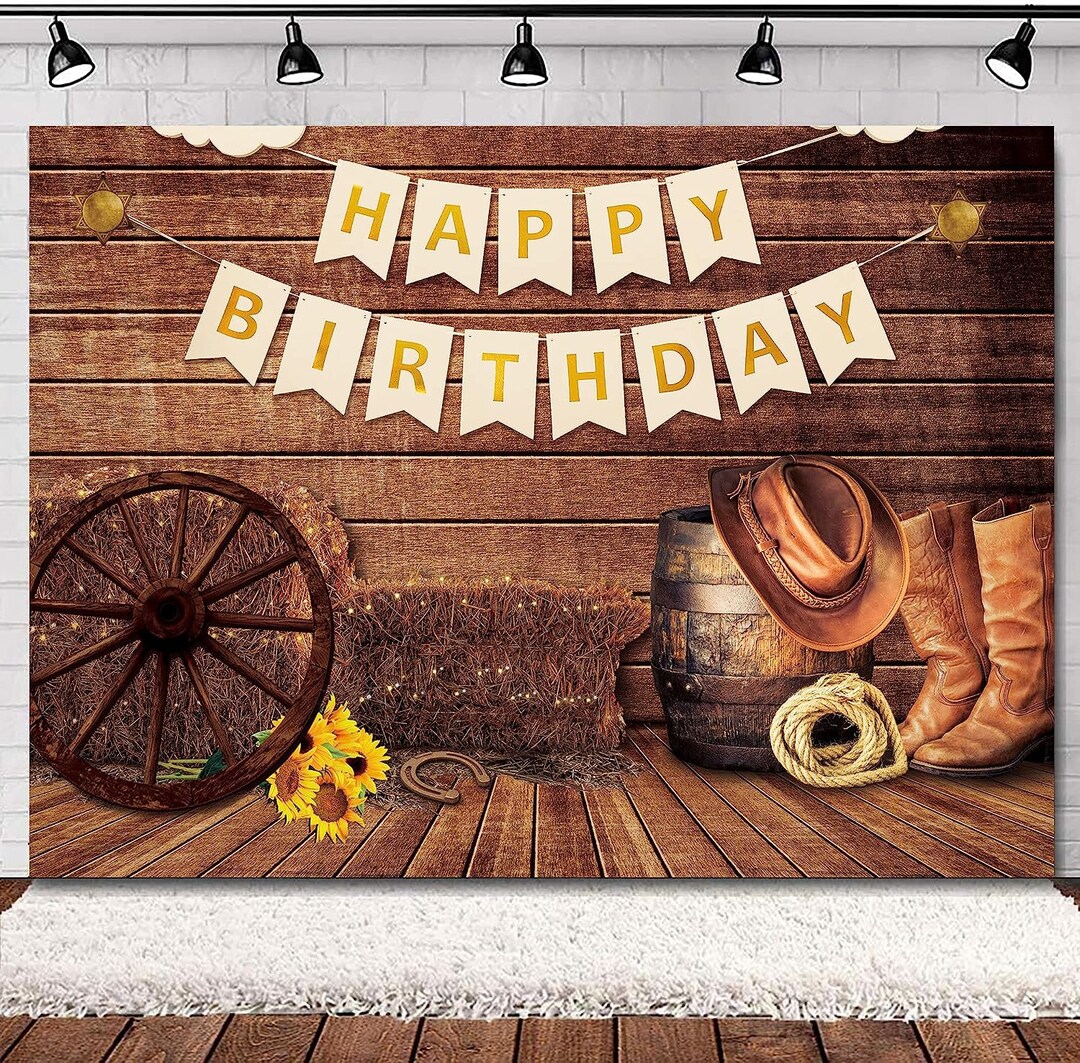 Western Cowboy Backdrop Farm Barn Rustic Wood Happy Birthday Antique ...