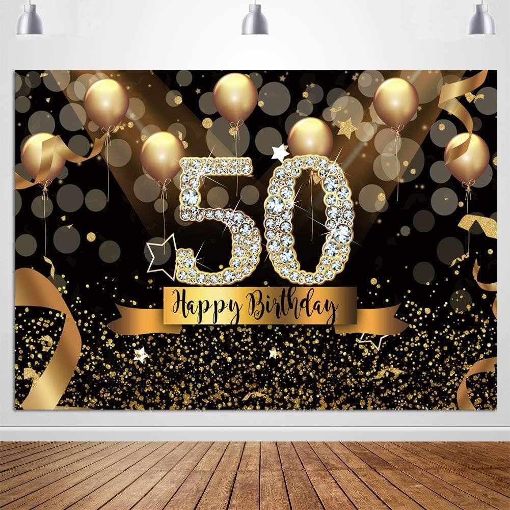 Happy 50th Birthday Party Backdrop Glitter Black and Gold - Etsy Australia