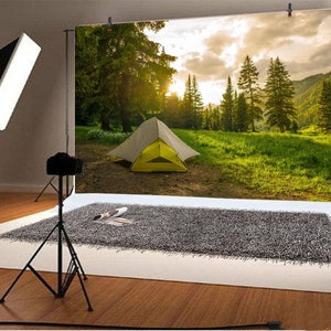 Camping Backdrop Outdoor Travel Mountains Landscape Grassland Camp ...
