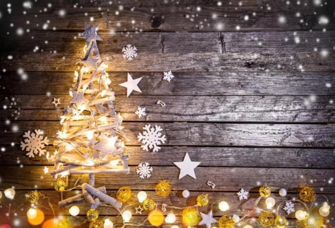 Xmas Tree String Lights Wooden Backdrop Background Xmas Winter Snow ...