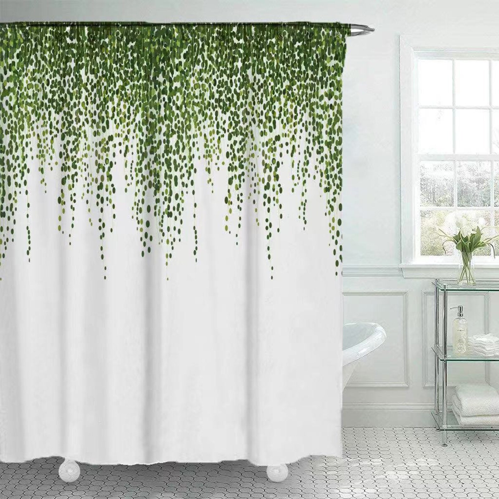 Green Plant Leaf Shower Curtain Set With Hooks Print Floral | Etsy