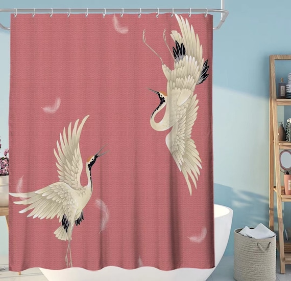 Crane Shower Curtain Set With 12 Hooks Fabric Waterproof | Etsy