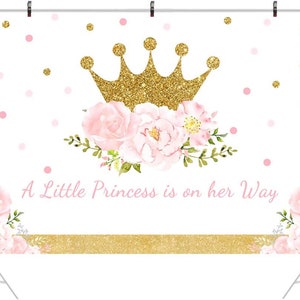 A Little Princess Backdrop Pink Flowers Gold Crown Glitter for Girl ...