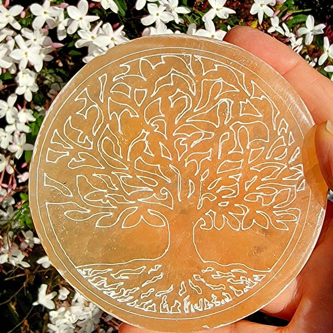 Orange Selenite Tree of Life Plate, Morrocan Selenite Tree of Life ...