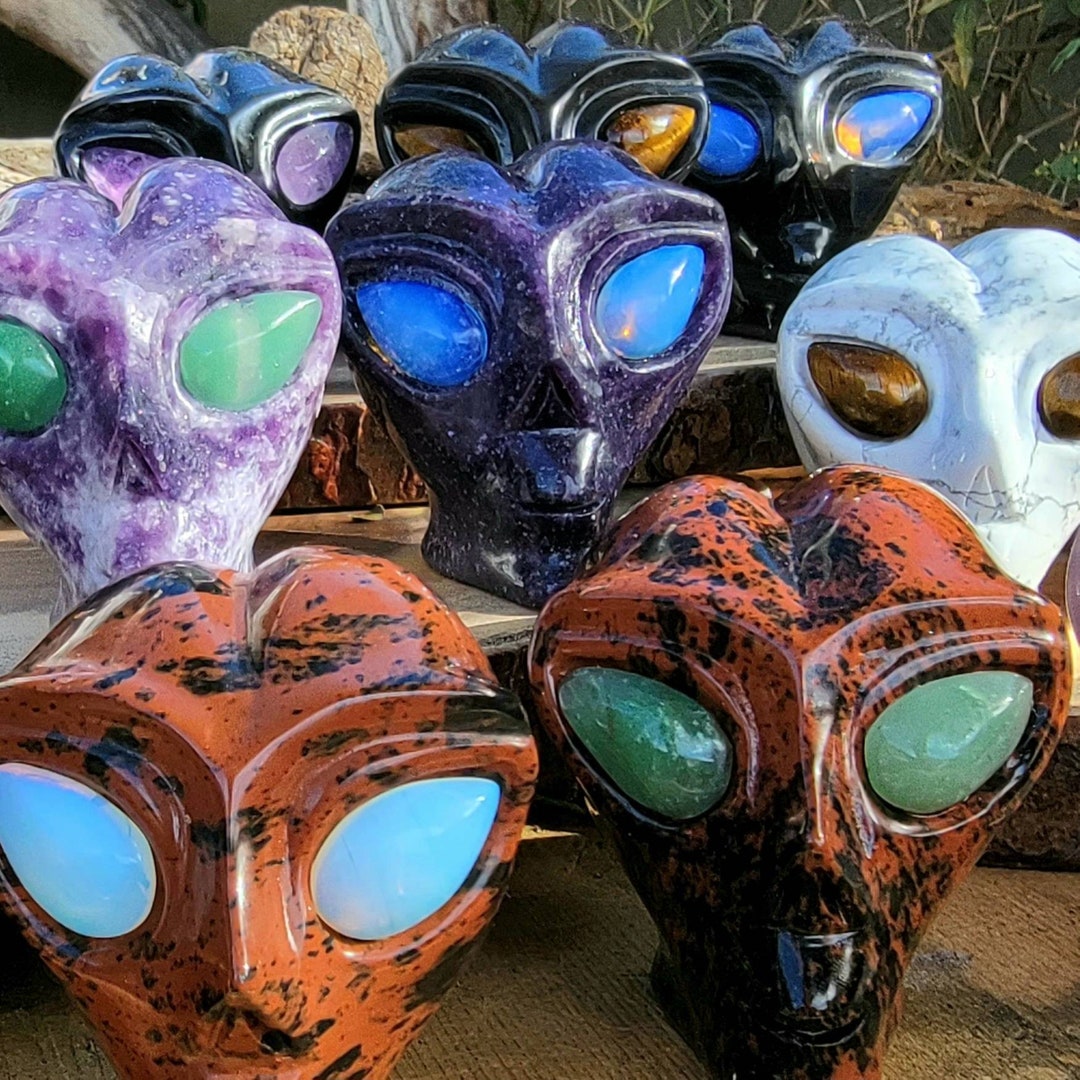 Crystal Carved Alien Heads, Unique Crystal Alien Skulls, Crystal Aliens ...