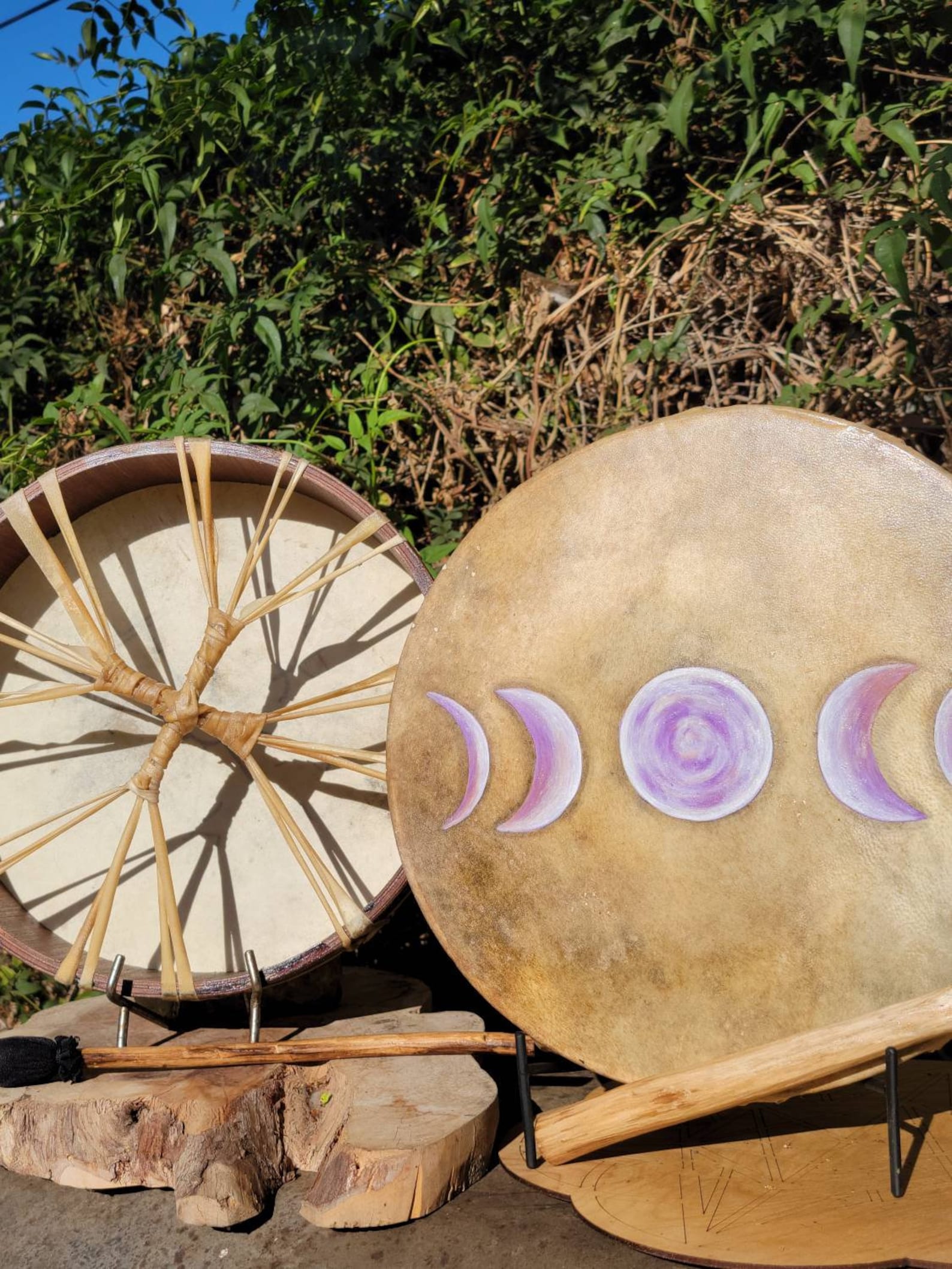 Ceremonial Drum Circle Drums Moon Phase Drums Vegvisir - Etsy