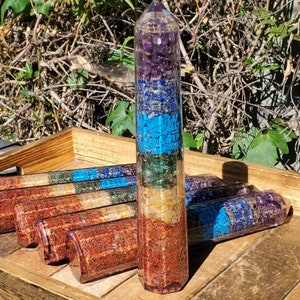 7 Chakra Orgonite Wands, Orgone Towers, 7 Crystal Orgonite Tower - Etsy