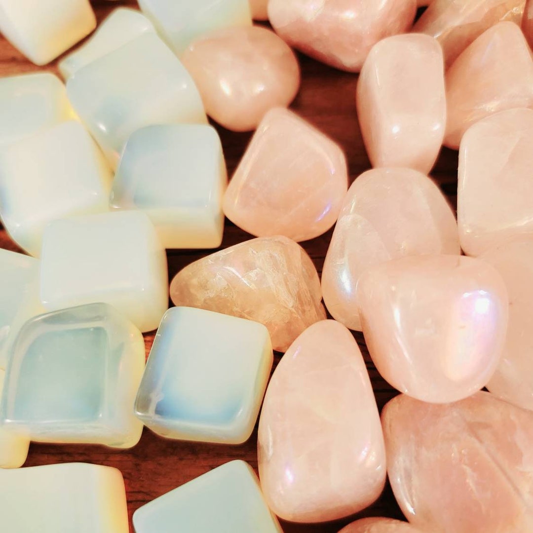 Opalite Cubes and Aura Rose Quartz Tumbles - Etsy