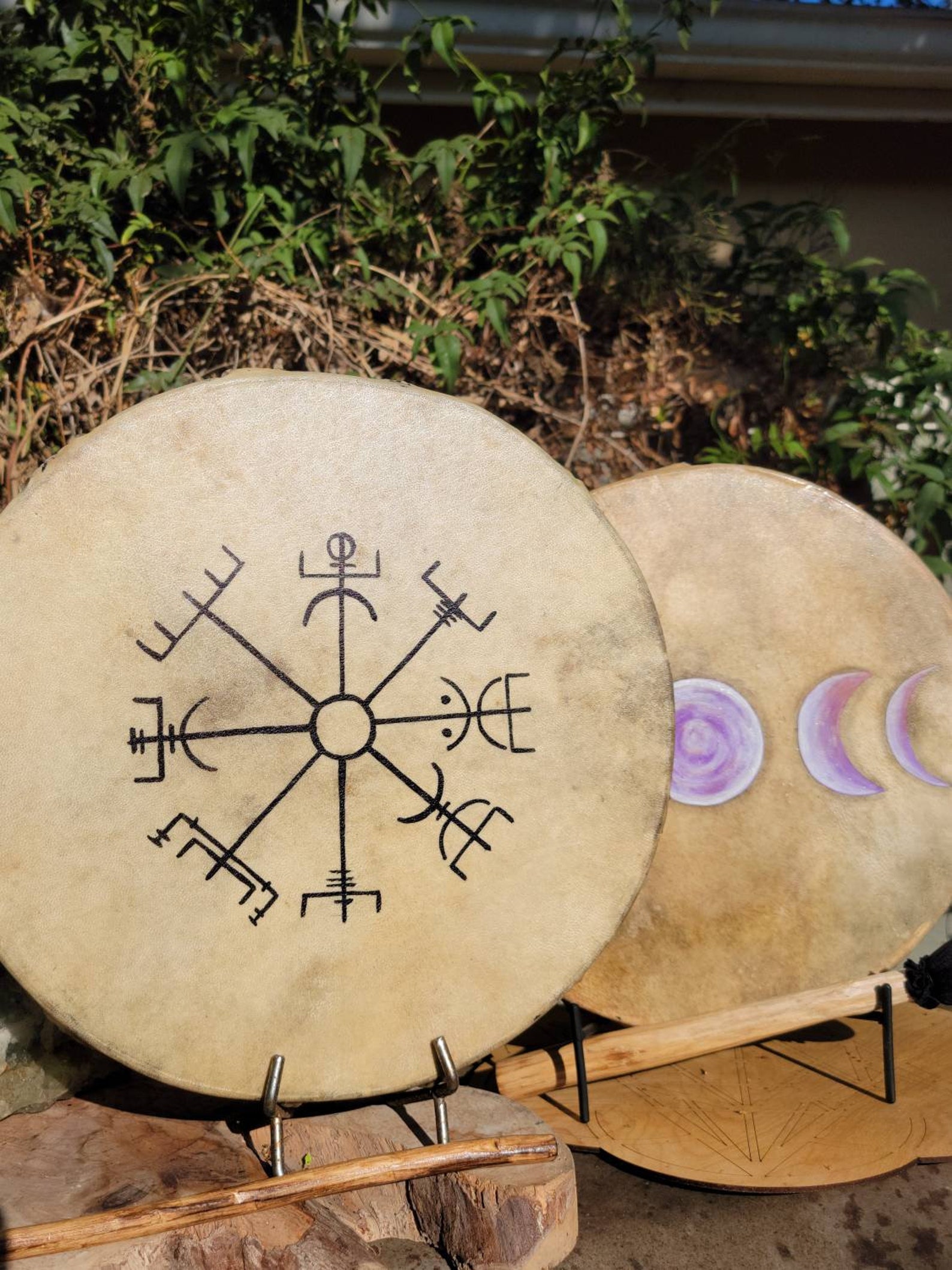 Ceremonial Drum Circle Drums Moon Phase Drums Vegvisir - Etsy