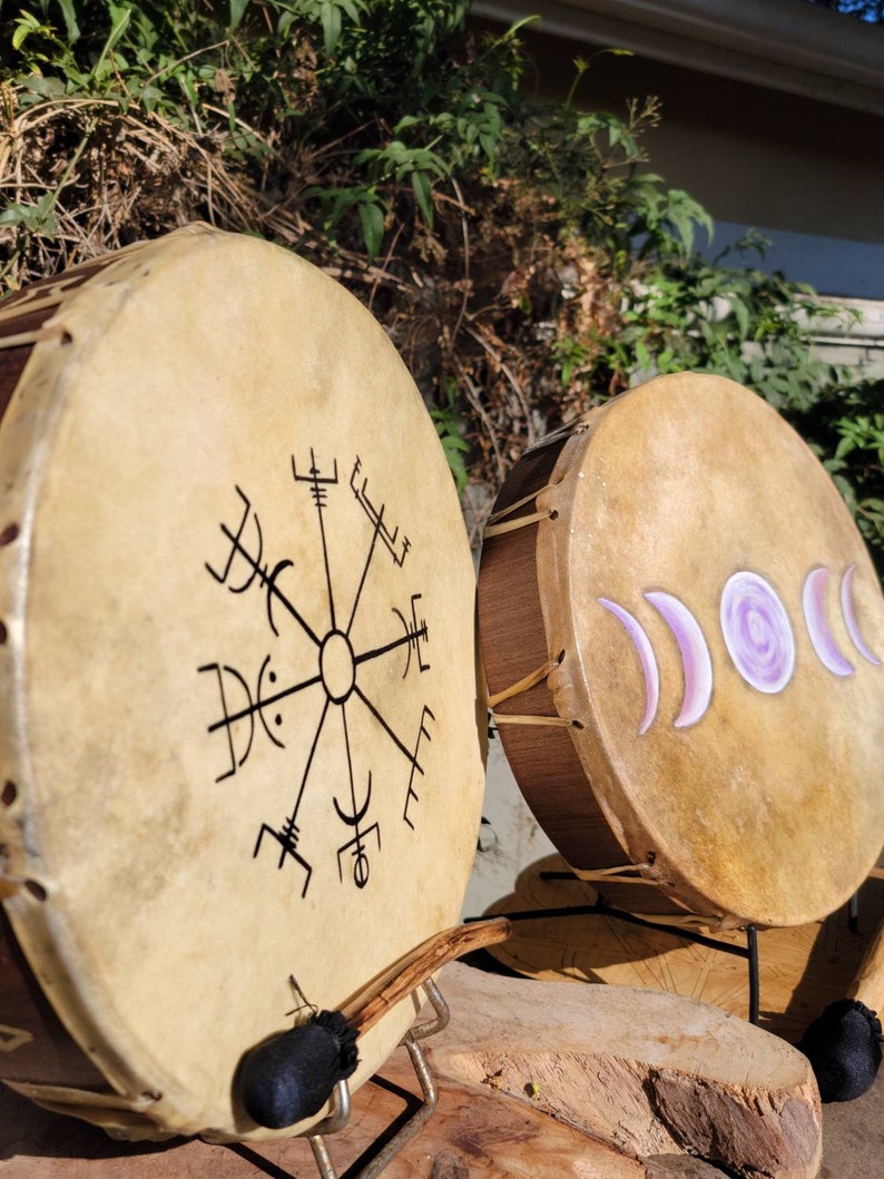 Ceremonial Drum Circle Drums Moon Phase Drums Vegvisir | Etsy