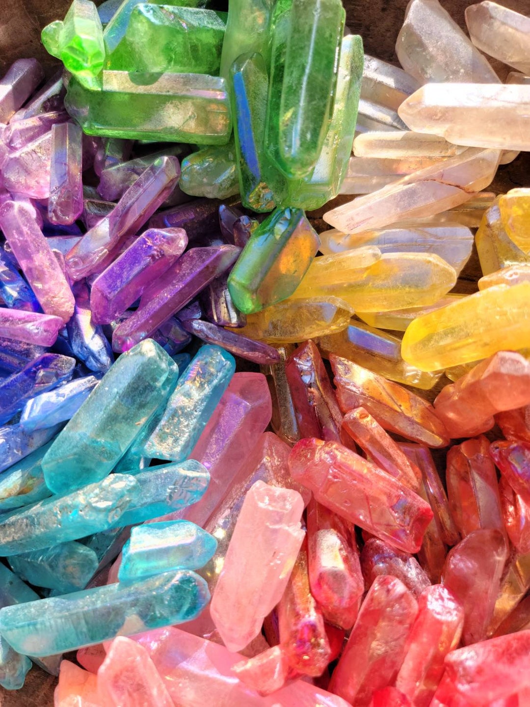 Aura Crystal Points, Multi-colored Heat Treated Aura Quartz Points - Etsy