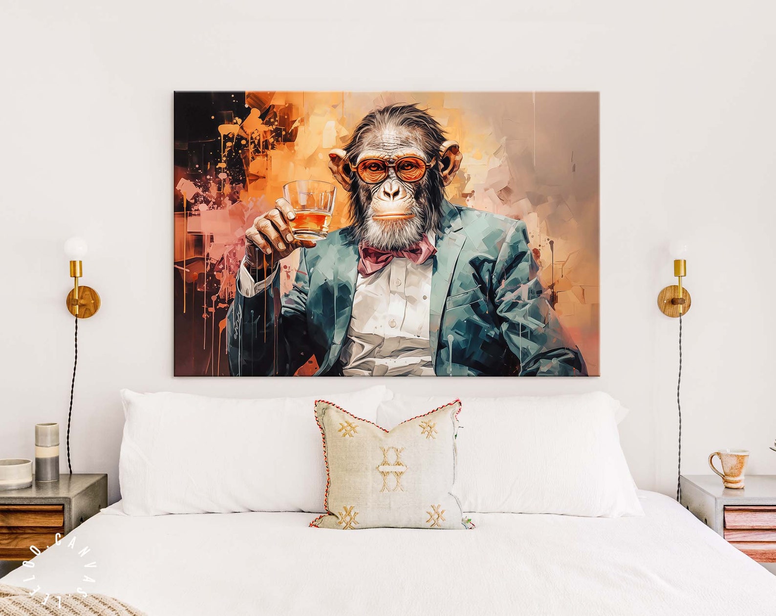 Chimp in Suit Canvas Print: Whiskey Drinking Monkey Abstract Art - Etsy
