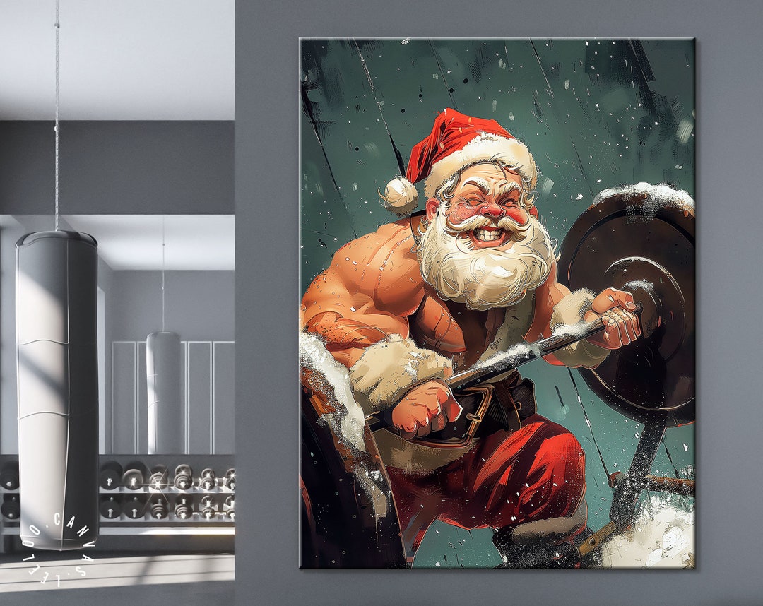 Weightlifting Santa Canvas Print: Christmas Gym Wall Art - Etsy