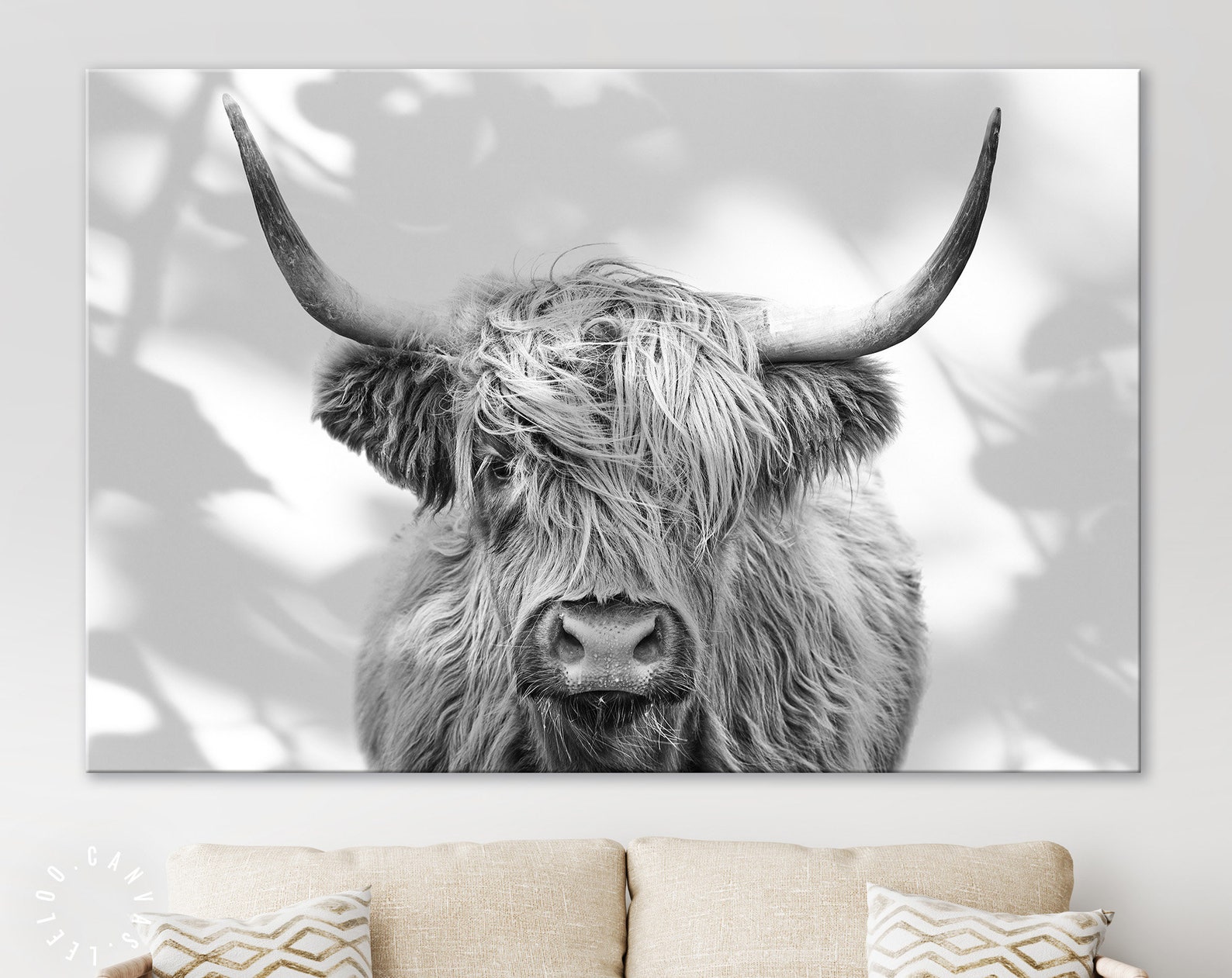Highland Cow Shadow Canvas Print // Highland Cow Black and - Etsy