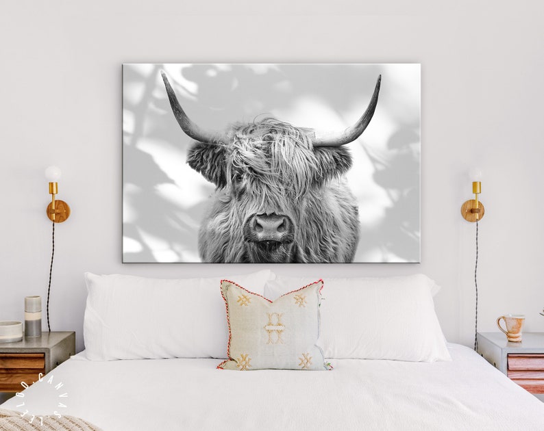Highland Cow Shadow Canvas Print // Highland Cow Black and - Etsy