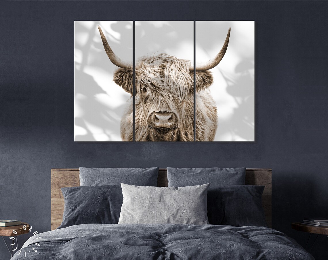 Sepia Highland Cow Shadow Canvas Print // Highland Cow Sepia - Etsy