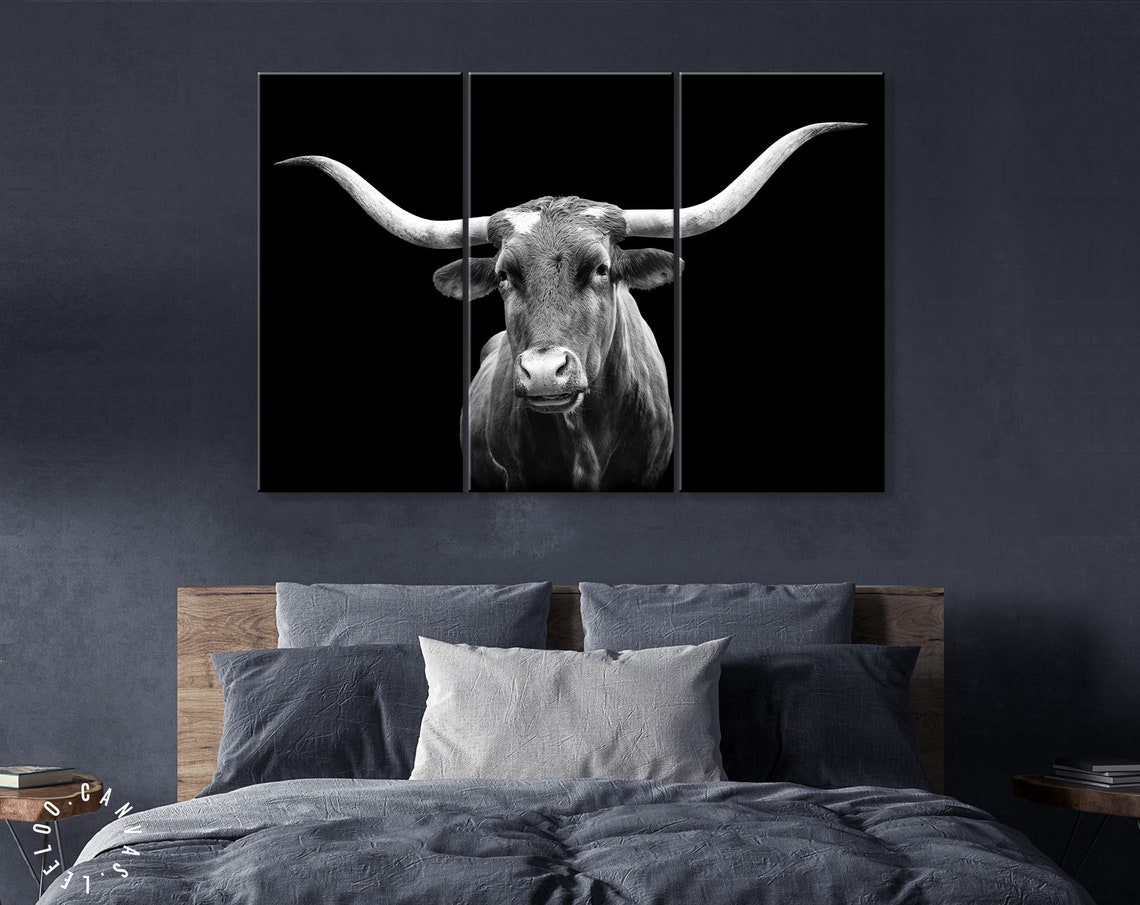 Texas Longhorn Canvas Print // Portrait of Texas Longhorn Cow With a ...