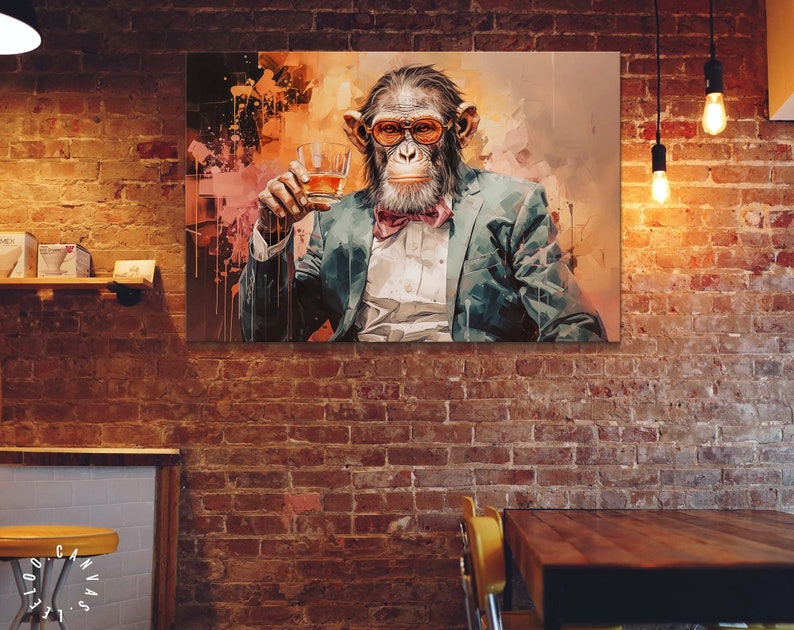 Chimp in Suit Canvas Print: Whiskey Drinking Monkey Abstract Art - Etsy