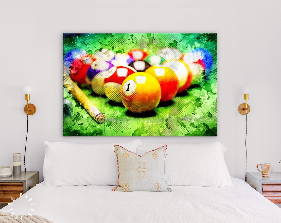 Billiard Canvas Print // Billiard Balls Cue on Green Table // - Etsy