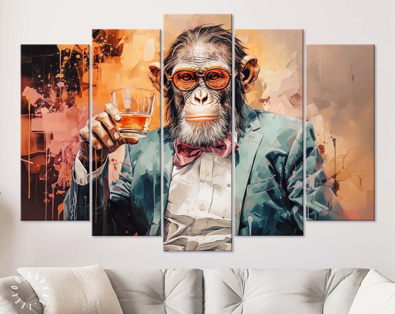 Chimp in Suit Canvas Print: Whiskey Drinking Monkey Abstract Art - Etsy