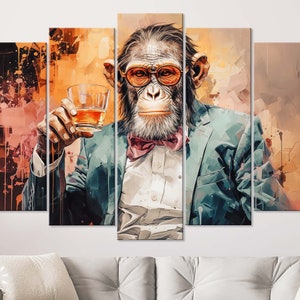 Chimp in Suit Canvas Print: Whiskey Drinking Monkey Abstract Art - Etsy