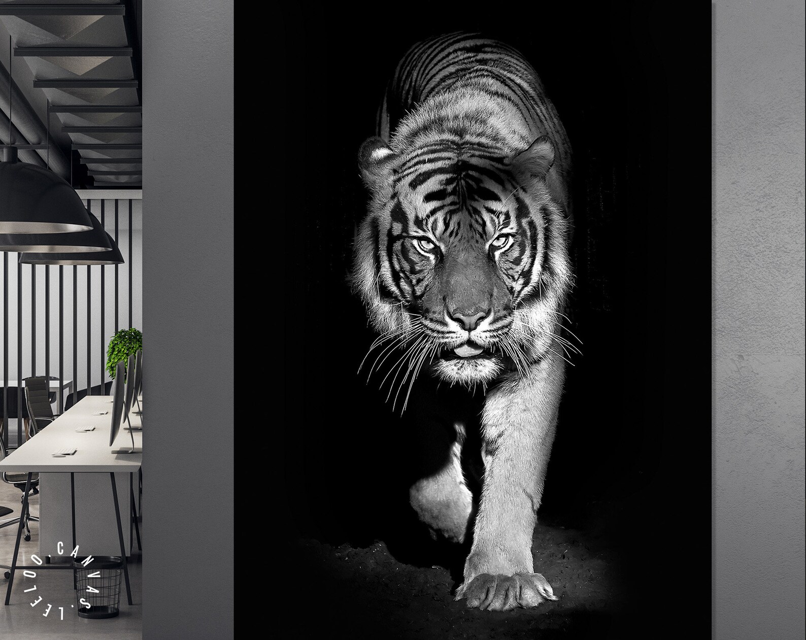 Crouching Tiger Canvas Print // Tiger Black and White Wall Art - Etsy